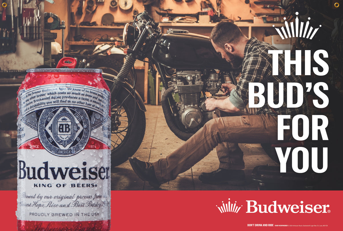 Budweiser Iconic Biker 24" x 36" Banner — Ripper Bud Web Store
